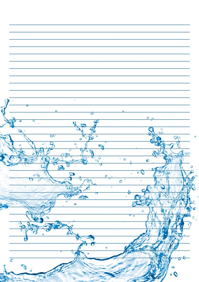Water Splash Lined A4 Printable Paper, Instant Download, Ocean, Wave ...