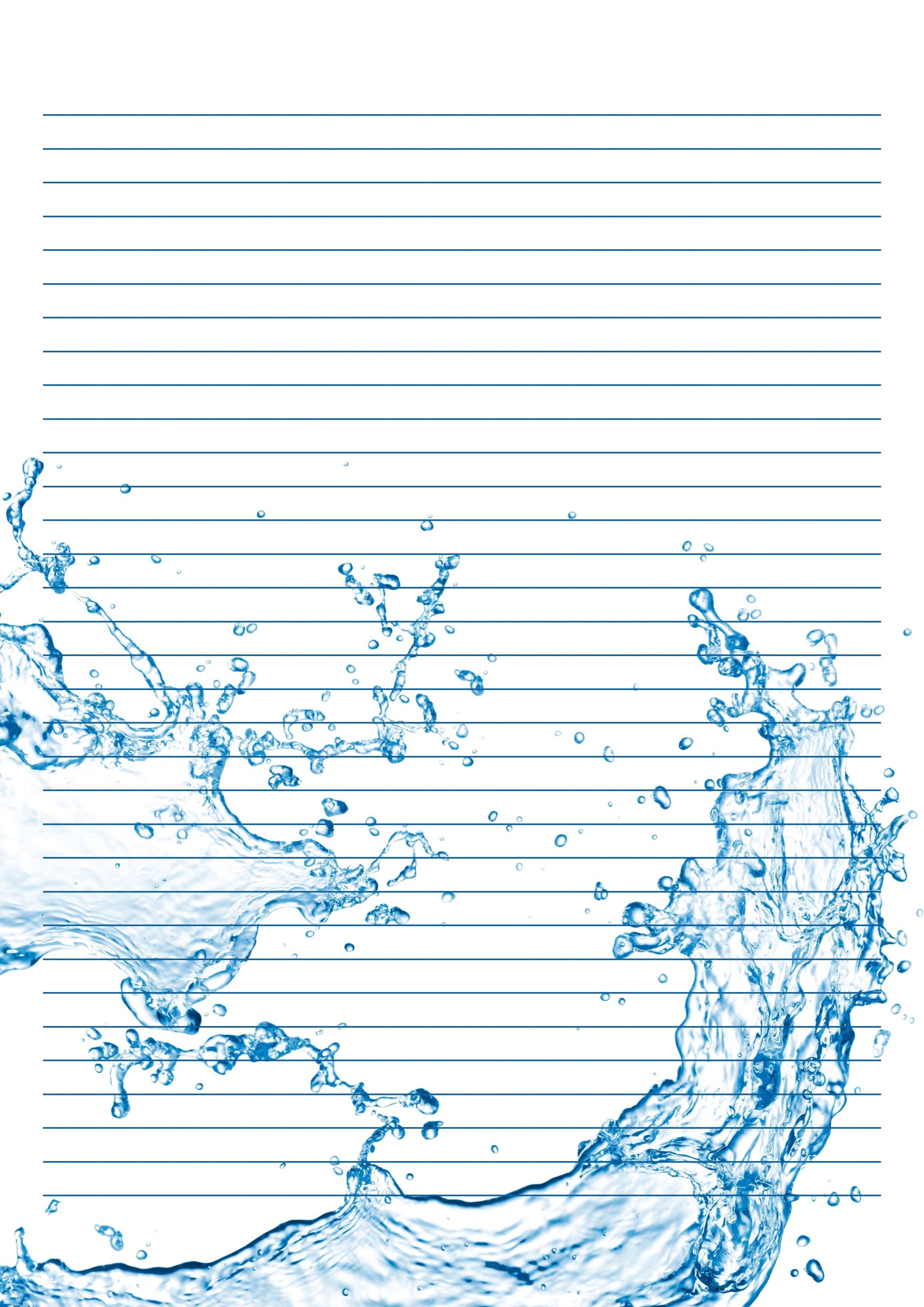 Water Splash Lined A4 Printable Paper, Instant Download, Ocean, Wave ...