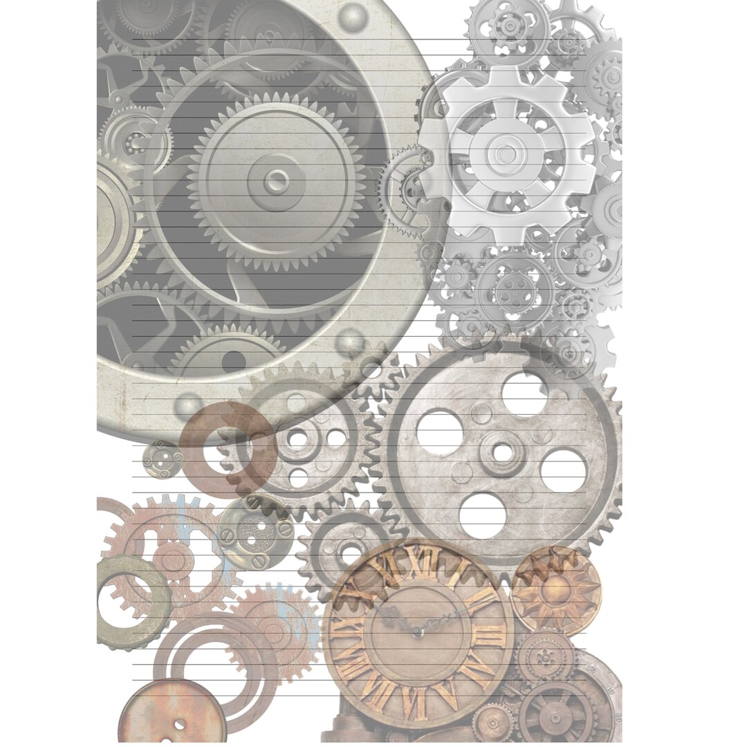 A4 Lined Printable Paper Steampunk Gears - Etsy Ireland