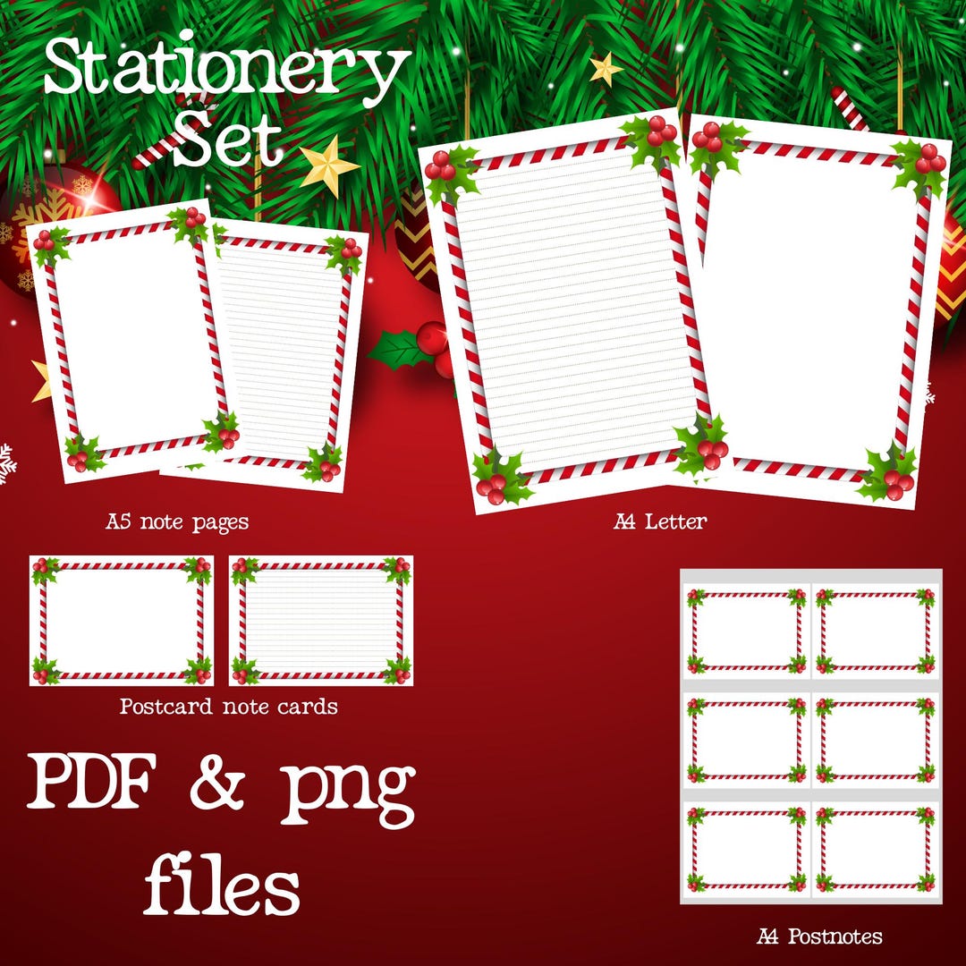 Candy Cane Christmas Border Stationery Letter and Note Writing Set ...