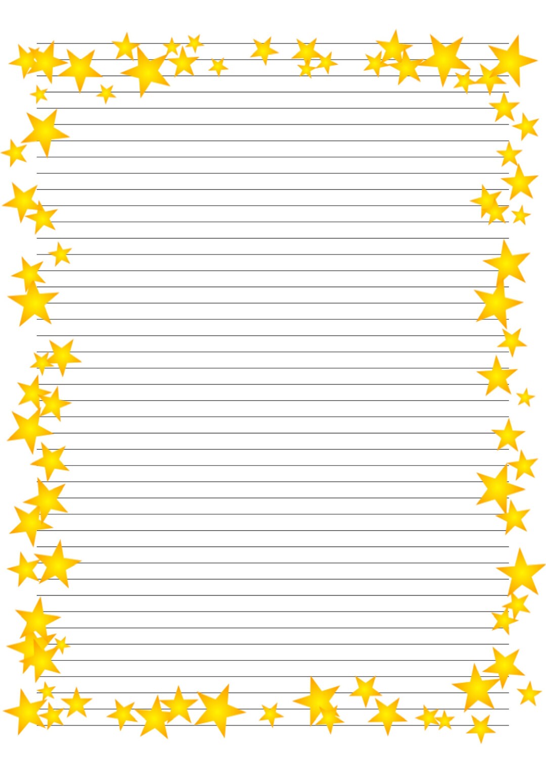 Gold Star Border Lined A4 Writing Paper - Etsy