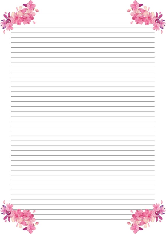 Watercolour Lined A4 Writing Paper Flowers | Etsy