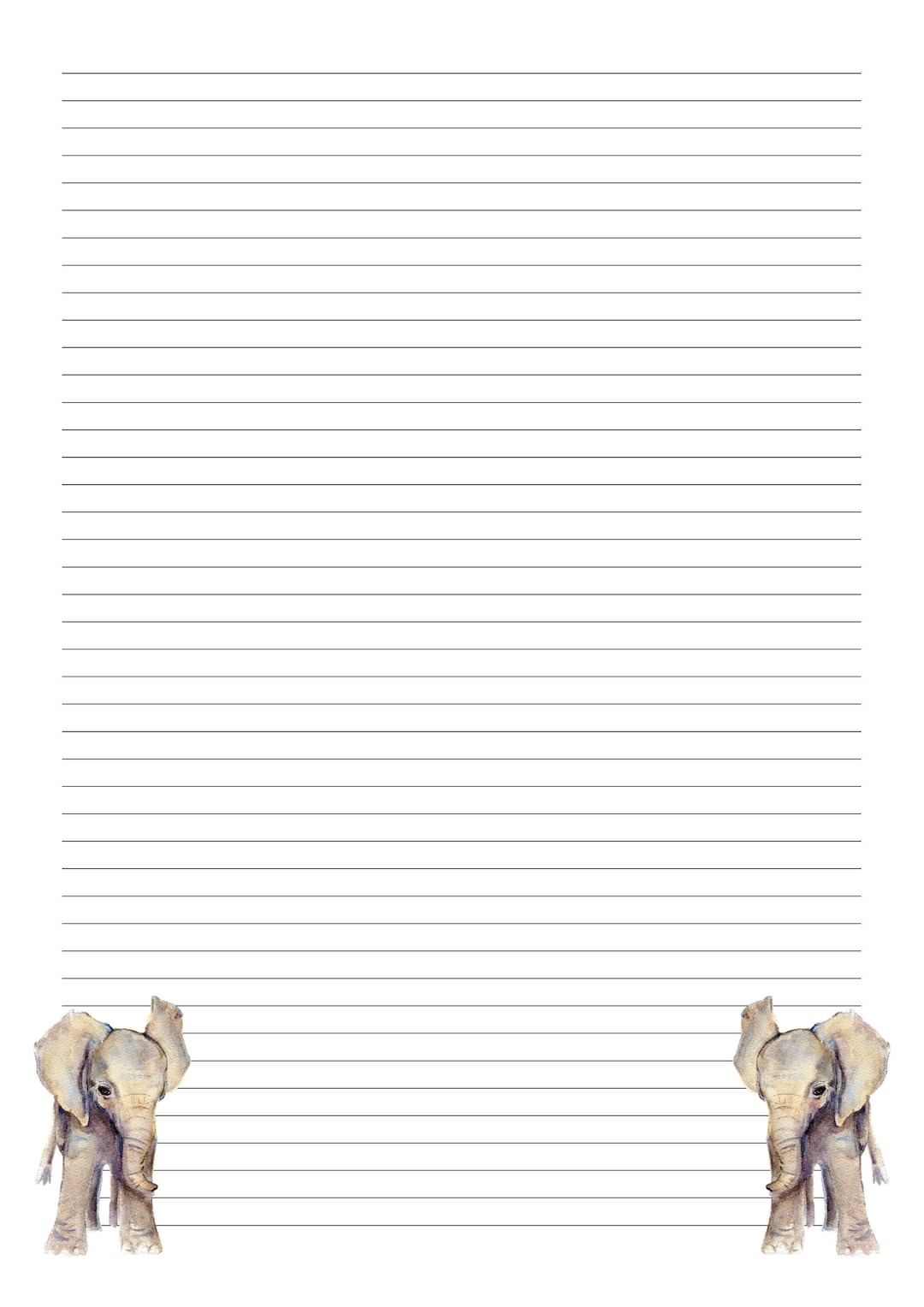 Elephant Themed Stationery, A4 Lined Printable Instant Download - Etsy