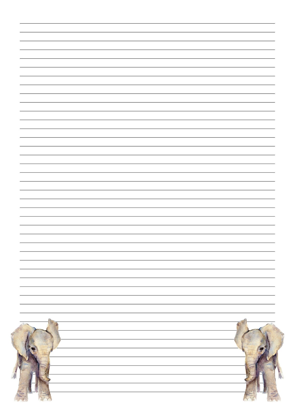Elephant Themed Stationery, A4 Lined Printable Instant Download - Etsy