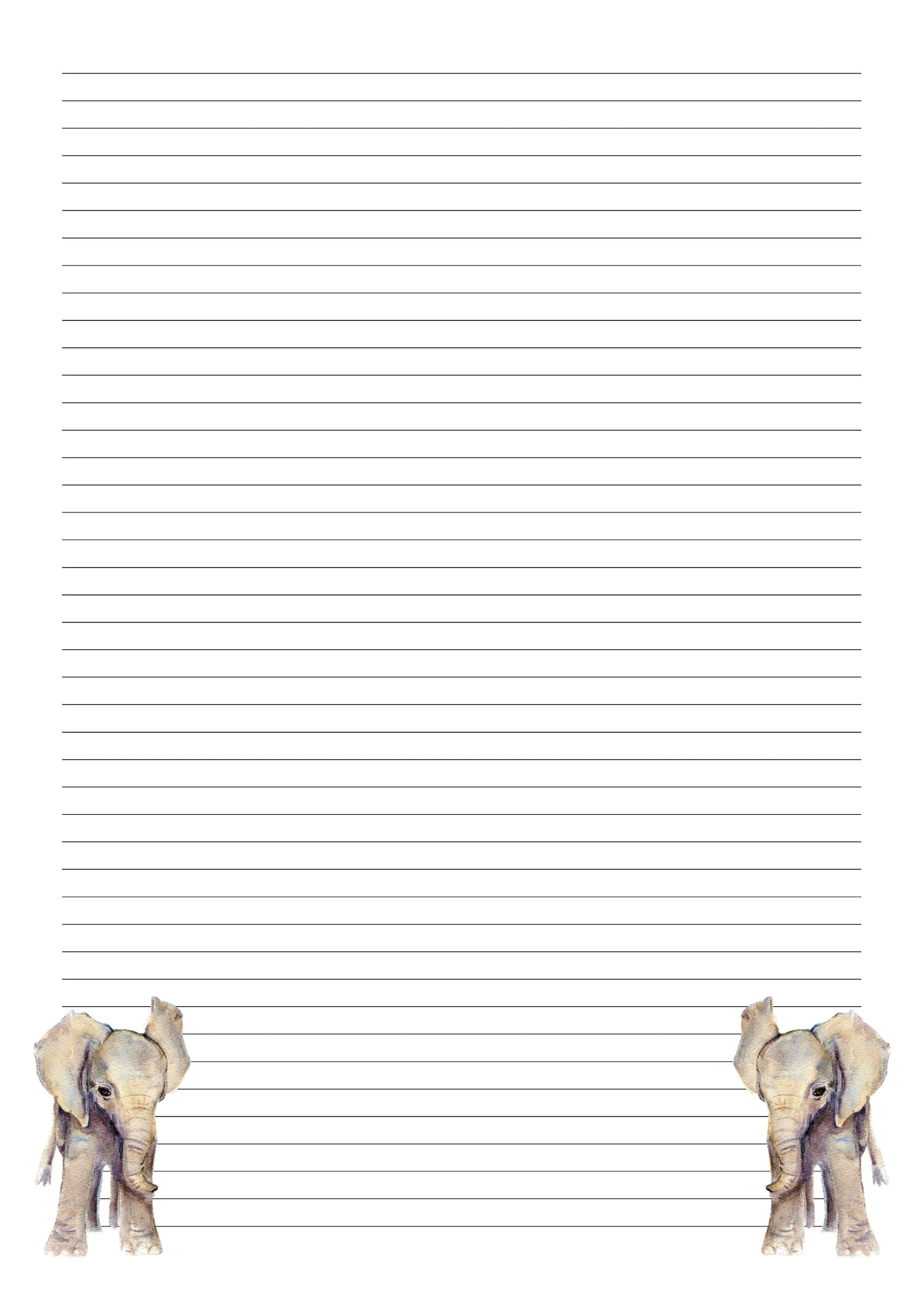 Elephant Themed Stationery, A4 Lined Printable Instant Download - Etsy