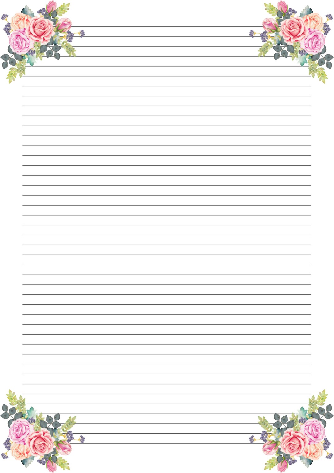 Watercolour Lined A4 Writing Paper Flowers Leaves - Etsy