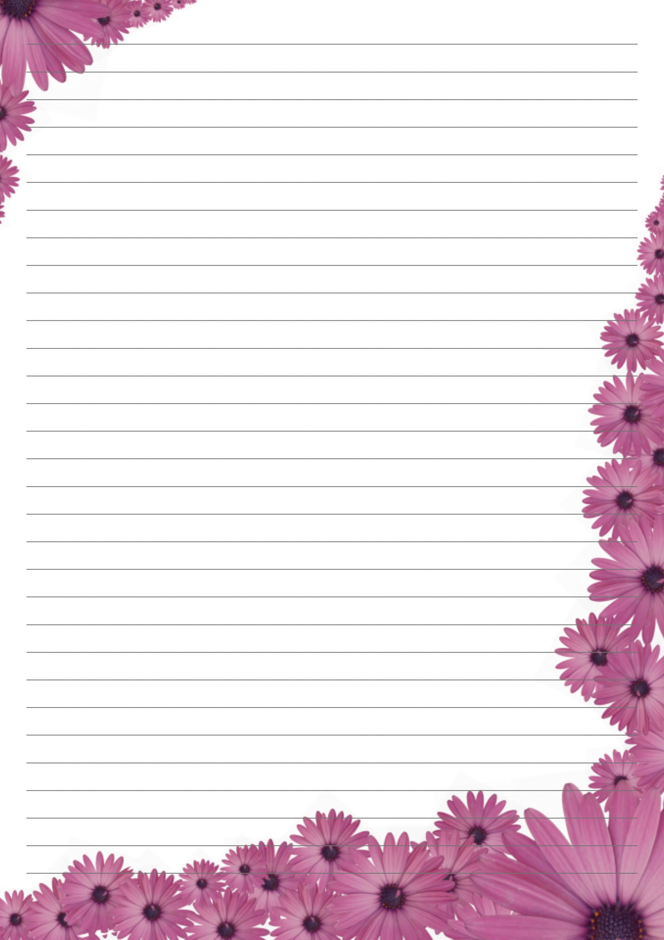 Purple Flower Border Lined and Unlined Writing Paper, A4 and US Legal ...