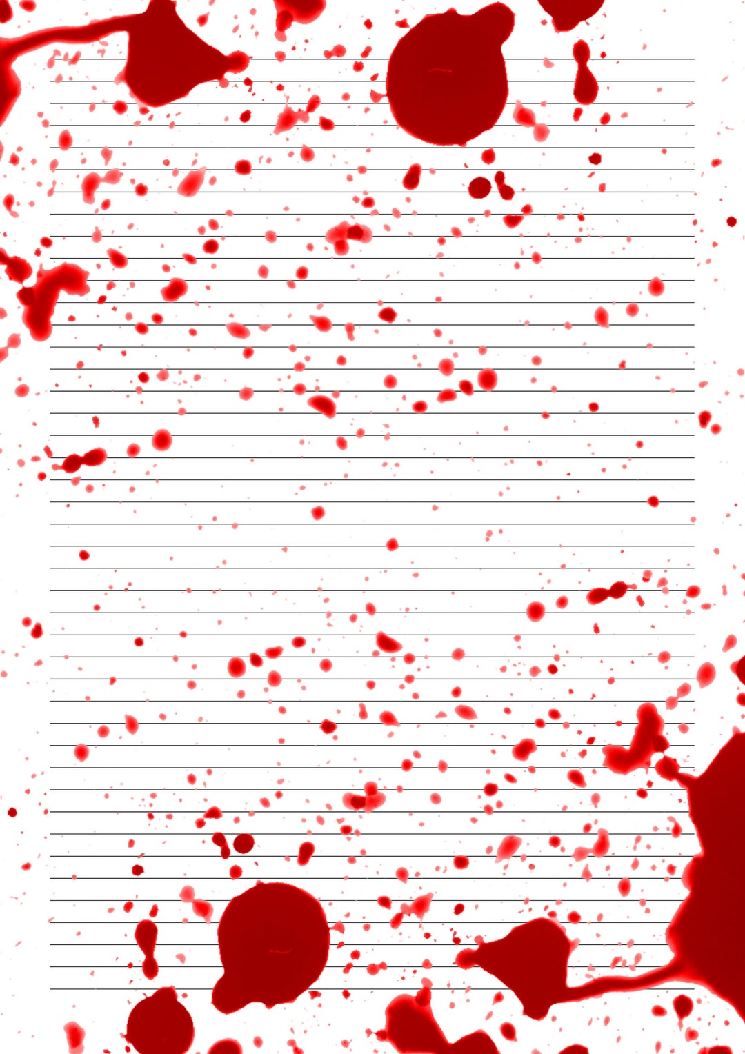Blood Splatter, Halloween, Gruesome, Gory, Lined Writing Paper ...