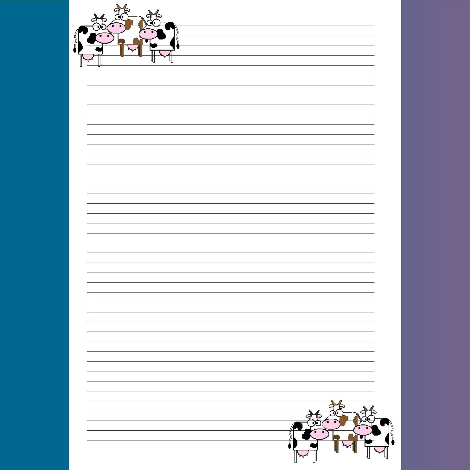 Stationery, A4 Printable Paper, Cow Theme, Writing Paper, Three Cows ...
