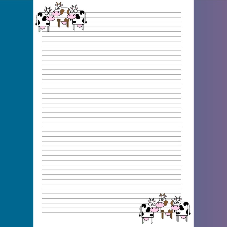 Stationery, A4 Printable Paper, Cow Theme, Writing Paper, Three Cows ...