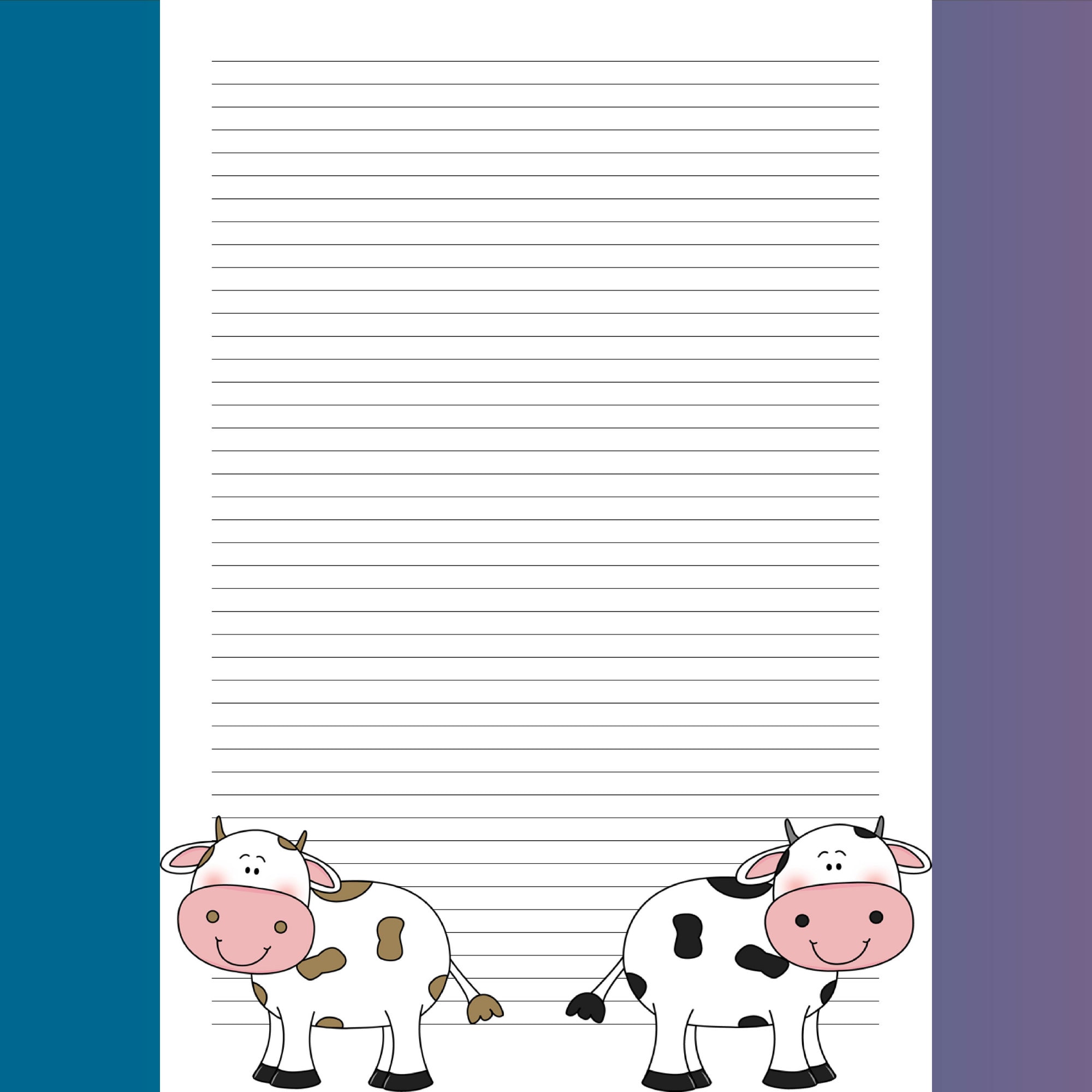 Stationery, A4 Printable Paper, Cow Theme, Writing Paper. Lined and ...