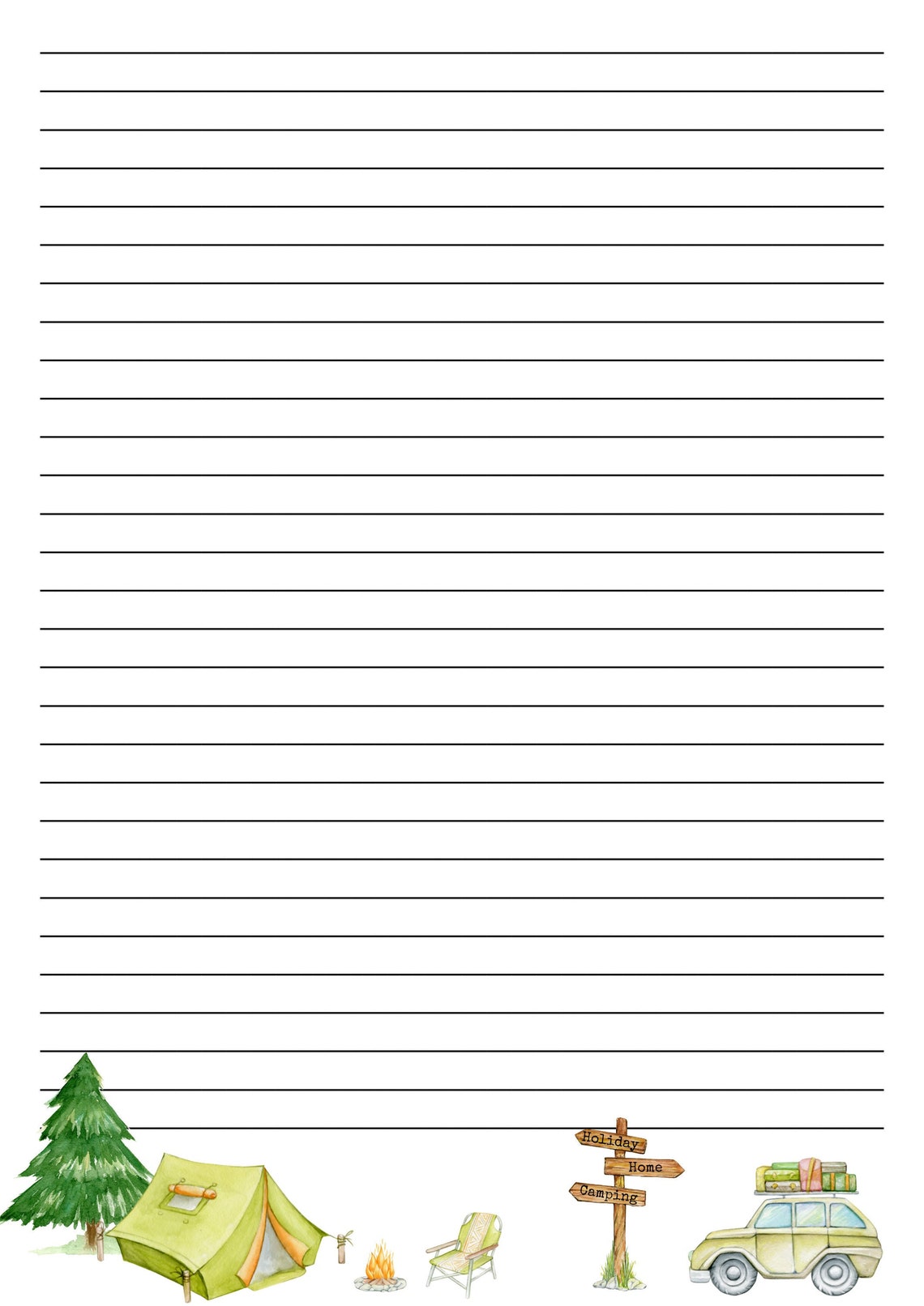 Camping Themed A4 Lined Paper, Instant Download, Printable Letter ...