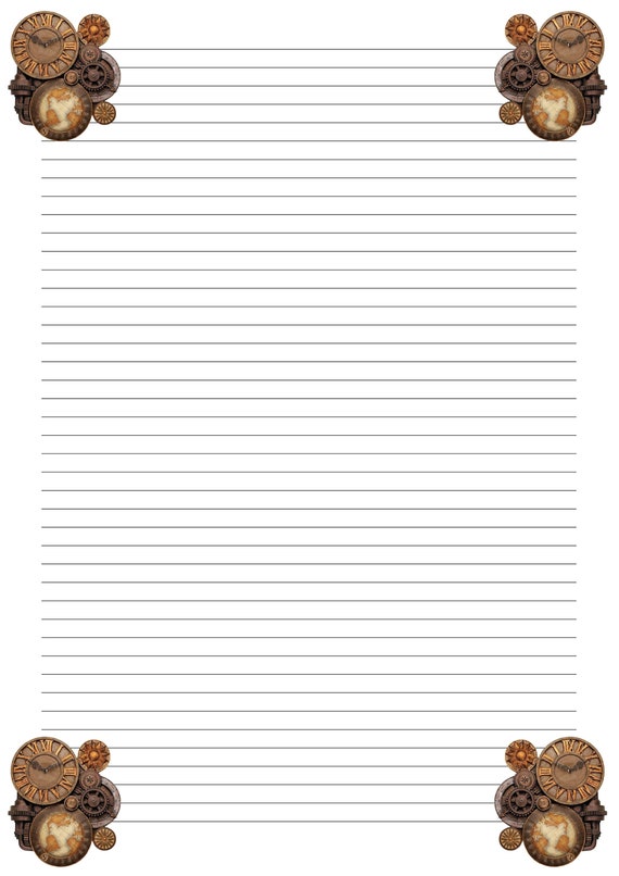 Steampunk Gears Clock Hat Lined A4 Writing Paper | Etsy