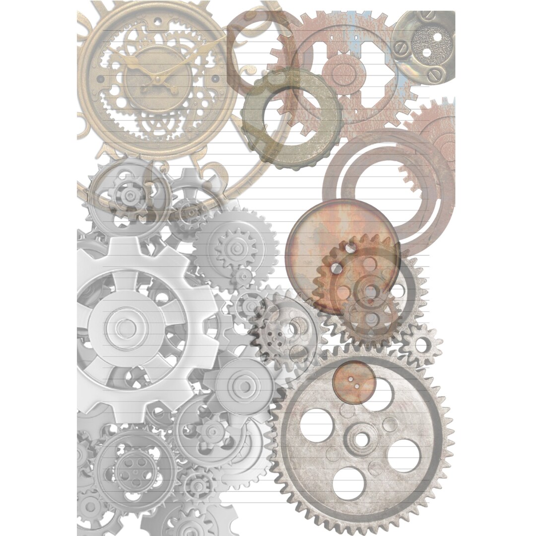 A4 Lined Printable Paper, Steampunk Gears Cogs - Etsy