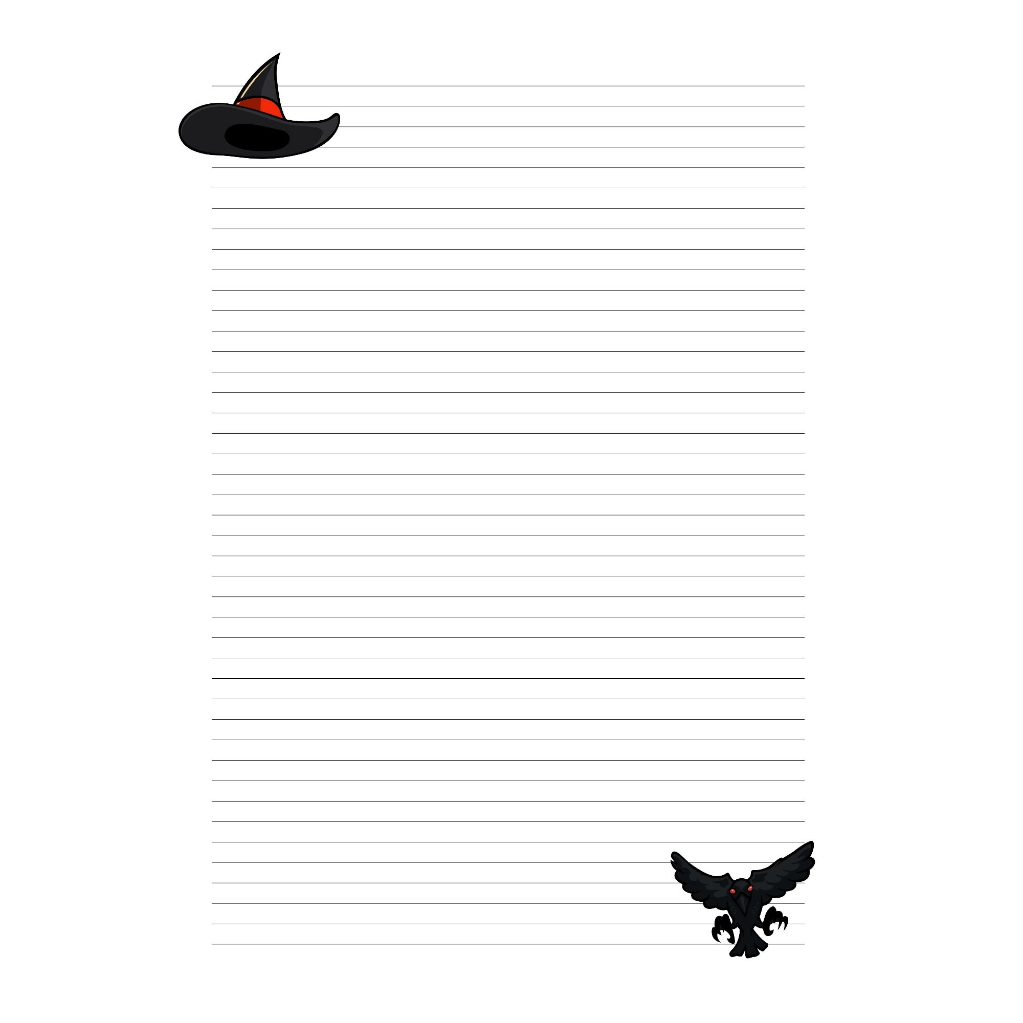 Witch Hat & Crow Themed Lined Paper Writing Paper Stationery - Etsy