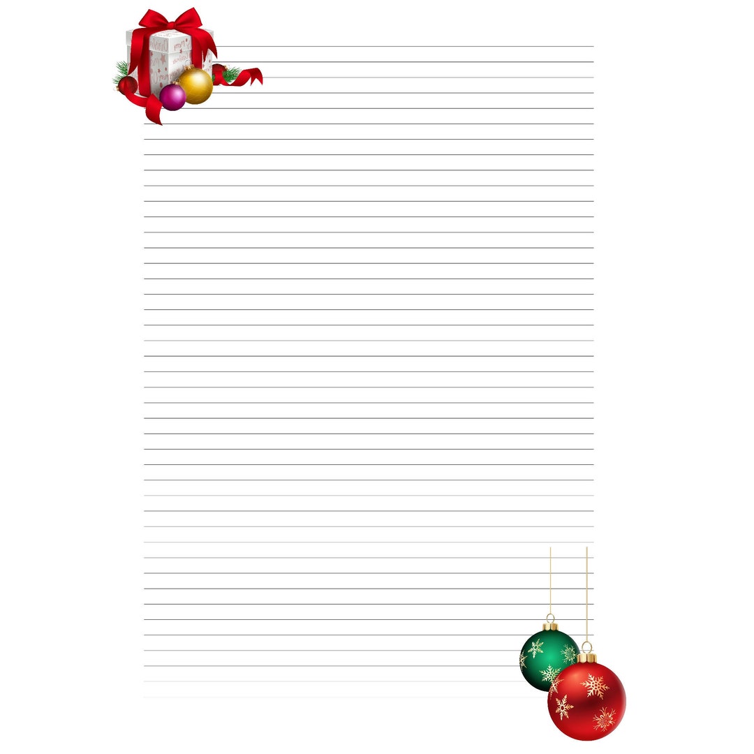 A4 Lined Printable Paper, Christmas Stationery, Christmas Letters ...