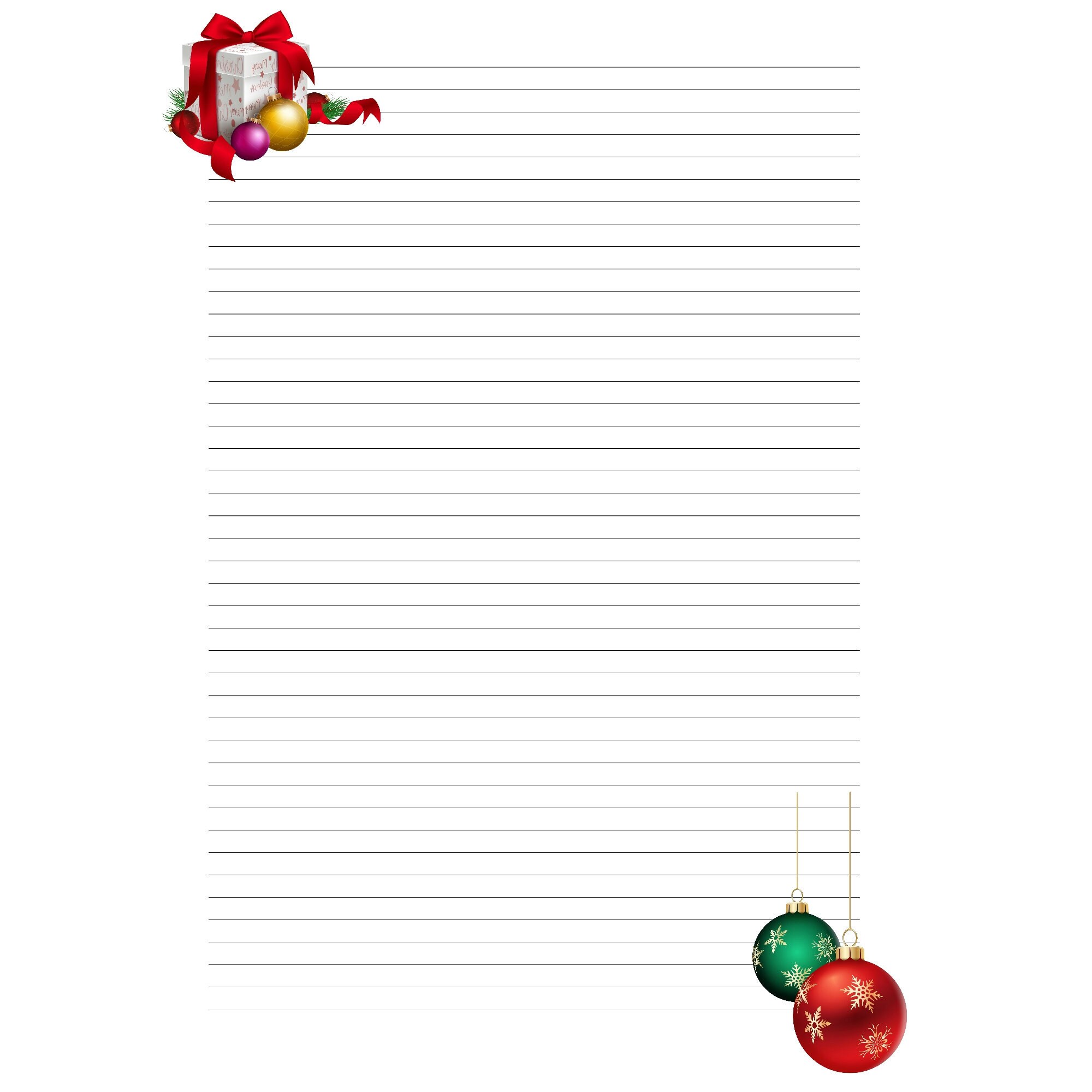 A4 Lined Printable Paper, Christmas Stationery, Christmas Letters ...