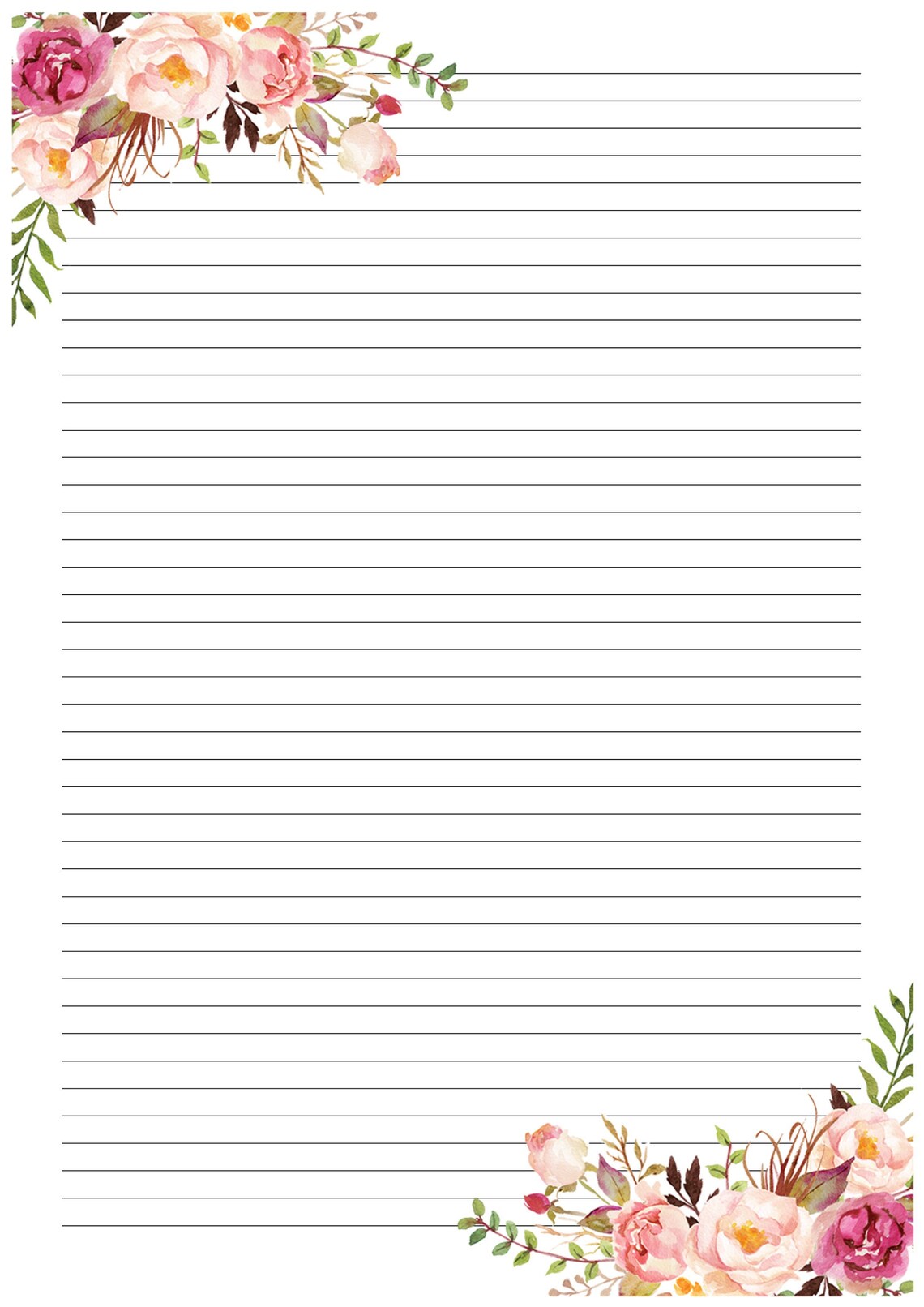 Watercolour Lined A4 Writing Paper Corner Flowers Etsy Watercolour Lined A4 Writing Paper Corner Flowers Etsy