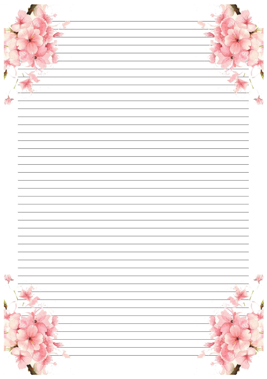 Watercolour Lined A4 Writing Paper Pink Flowers - Etsy
