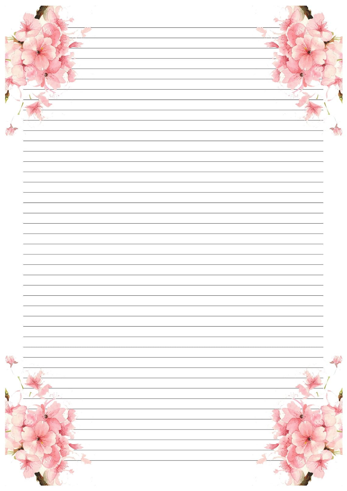 Watercolour Lined A4 Writing Paper Pink Flowers - Etsy