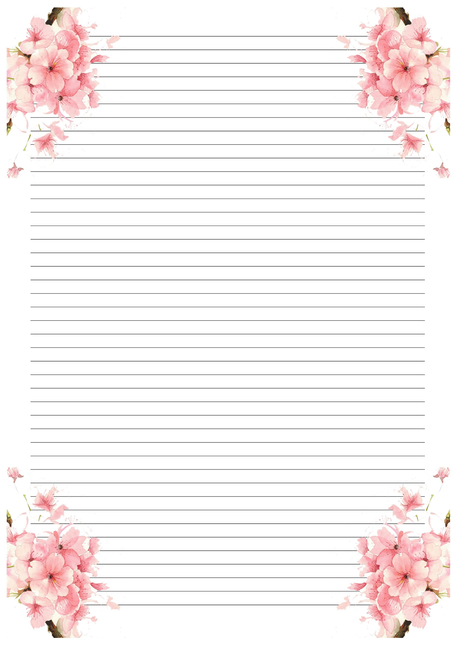 Watercolour Lined A4 Writing Paper Pink Flowers - Etsy