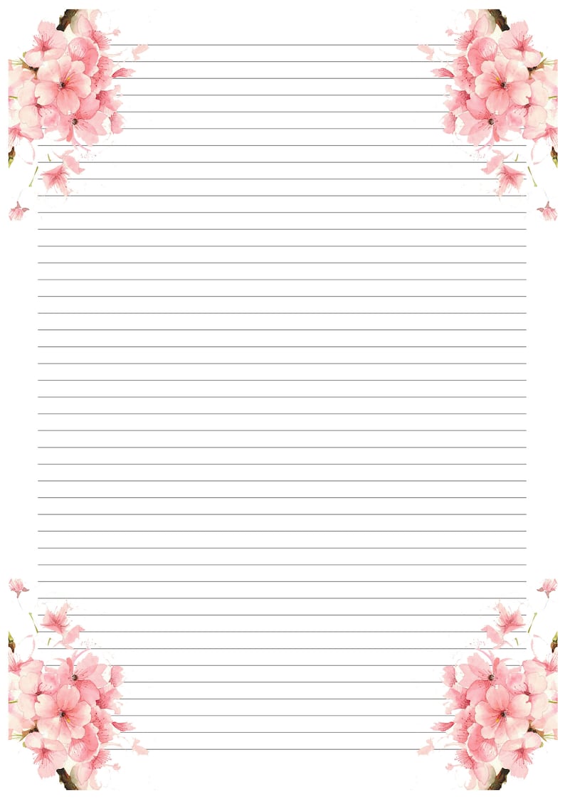 Watercolour Lined A4 Writing Paper Pink Flowers - Etsy