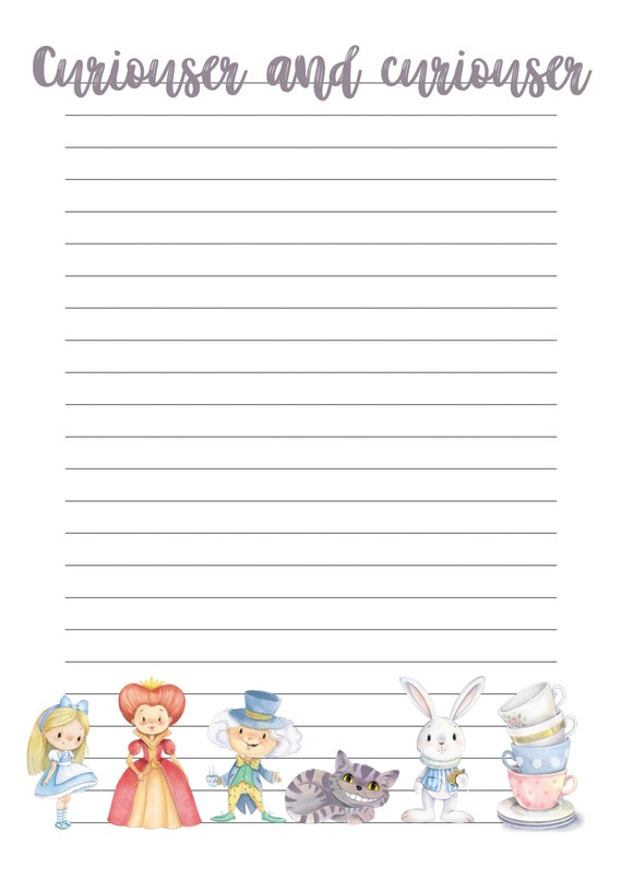 Alice in Wonderland Watercolour Themed Lined Writing Paper A4 | Etsy