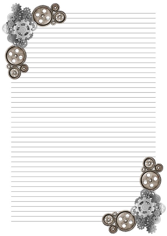 Steampunk gears corners A4 lined paper | Etsy