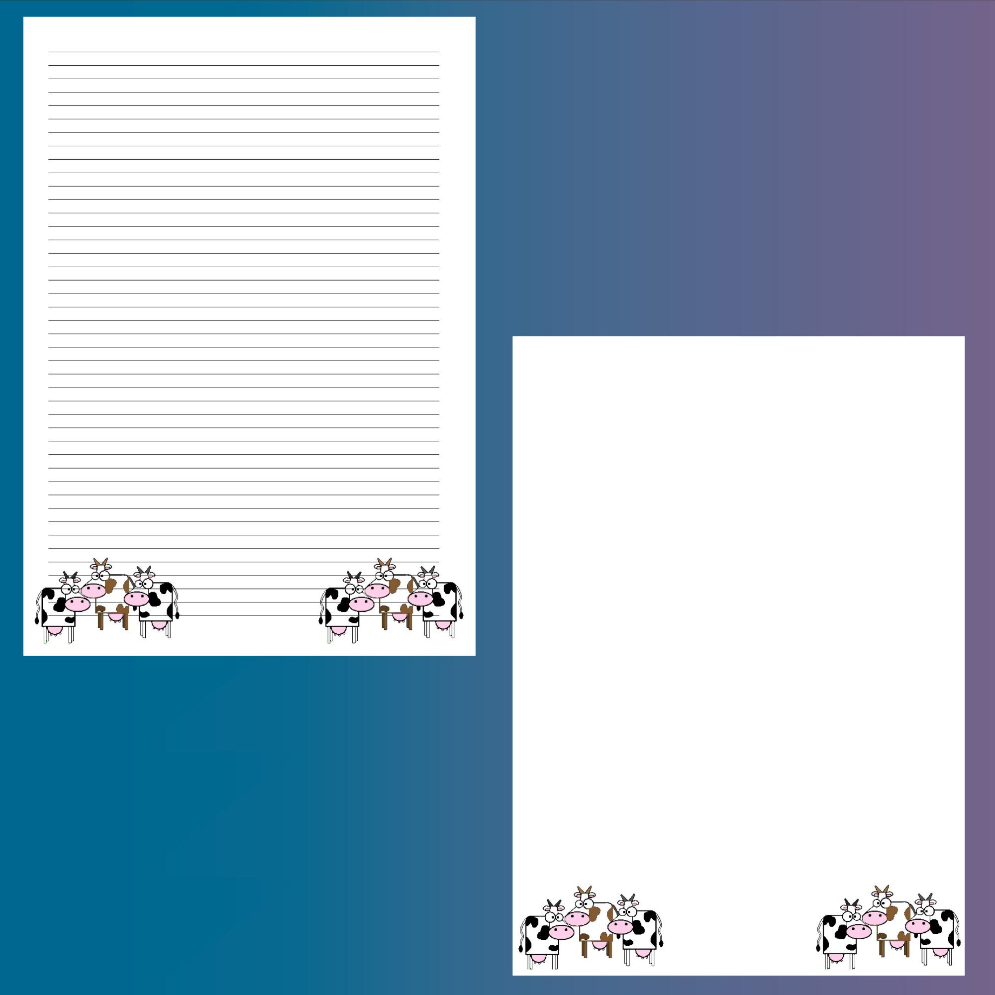 Stationery, A4 Printable Paper, Cow Theme, Writing Paper, Three Cows ...