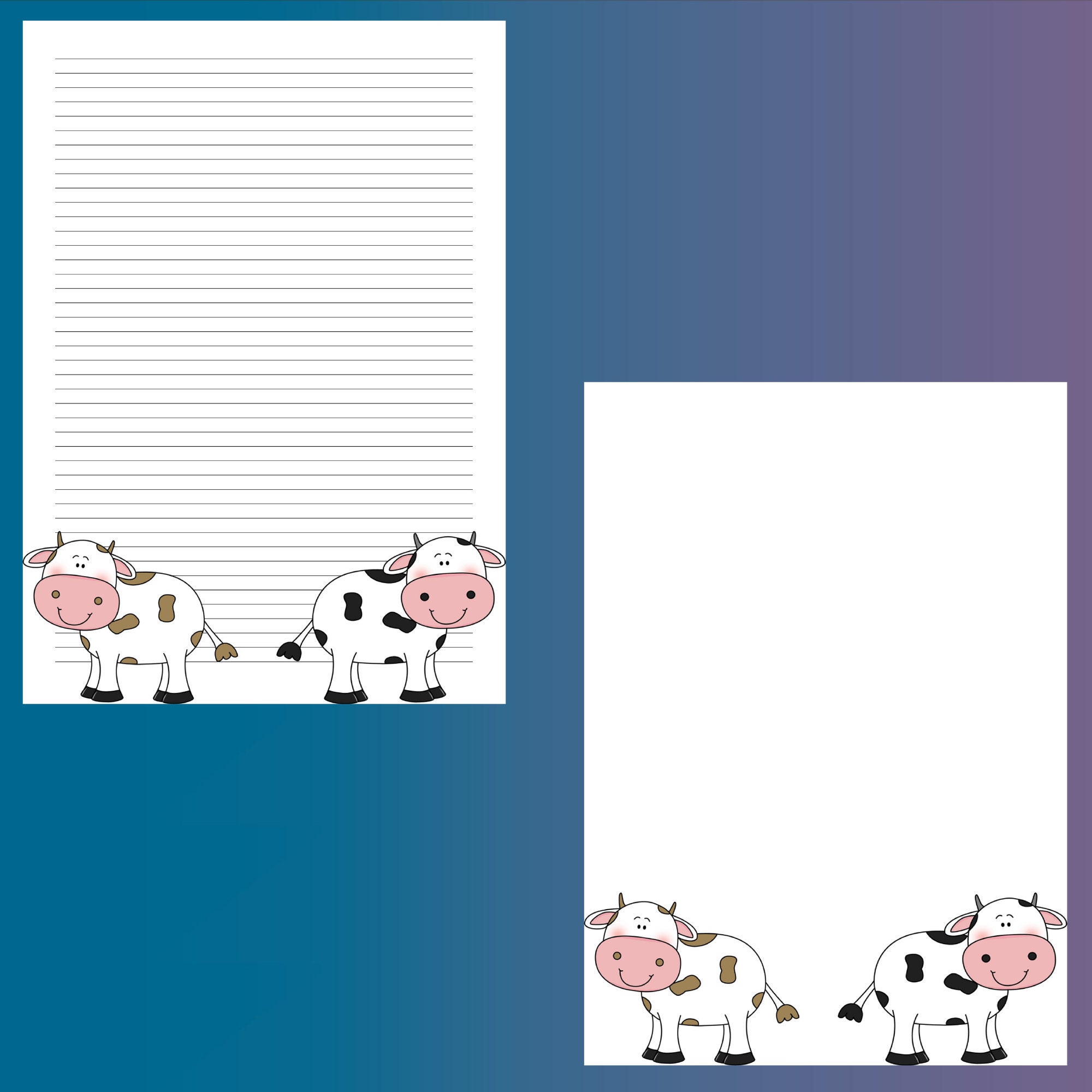 Stationery, A4 Printable Paper, Cow Theme, Writing Paper. Lined and ...