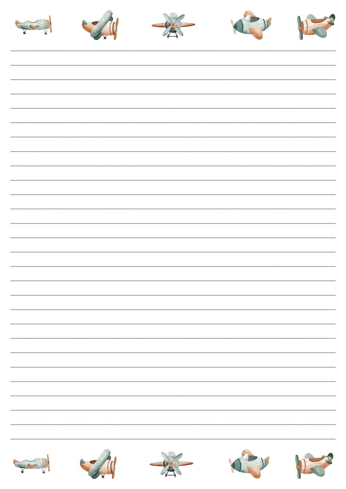 Lined A4 Writing Paper Airplanes, Instant Download, Printable Writing ...