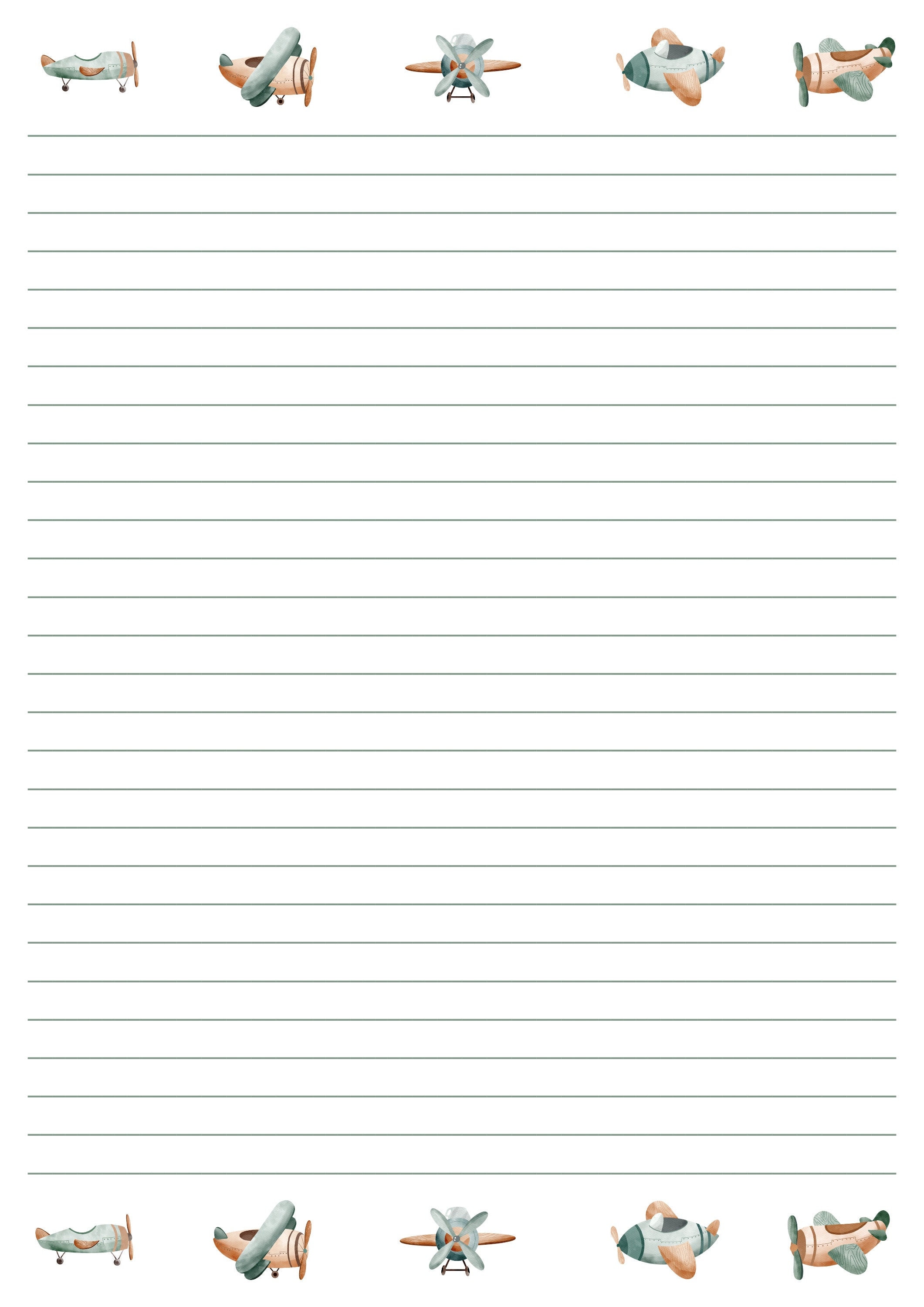Lined A4 Writing Paper Airplanes, Instant Download, Printable Writing ...