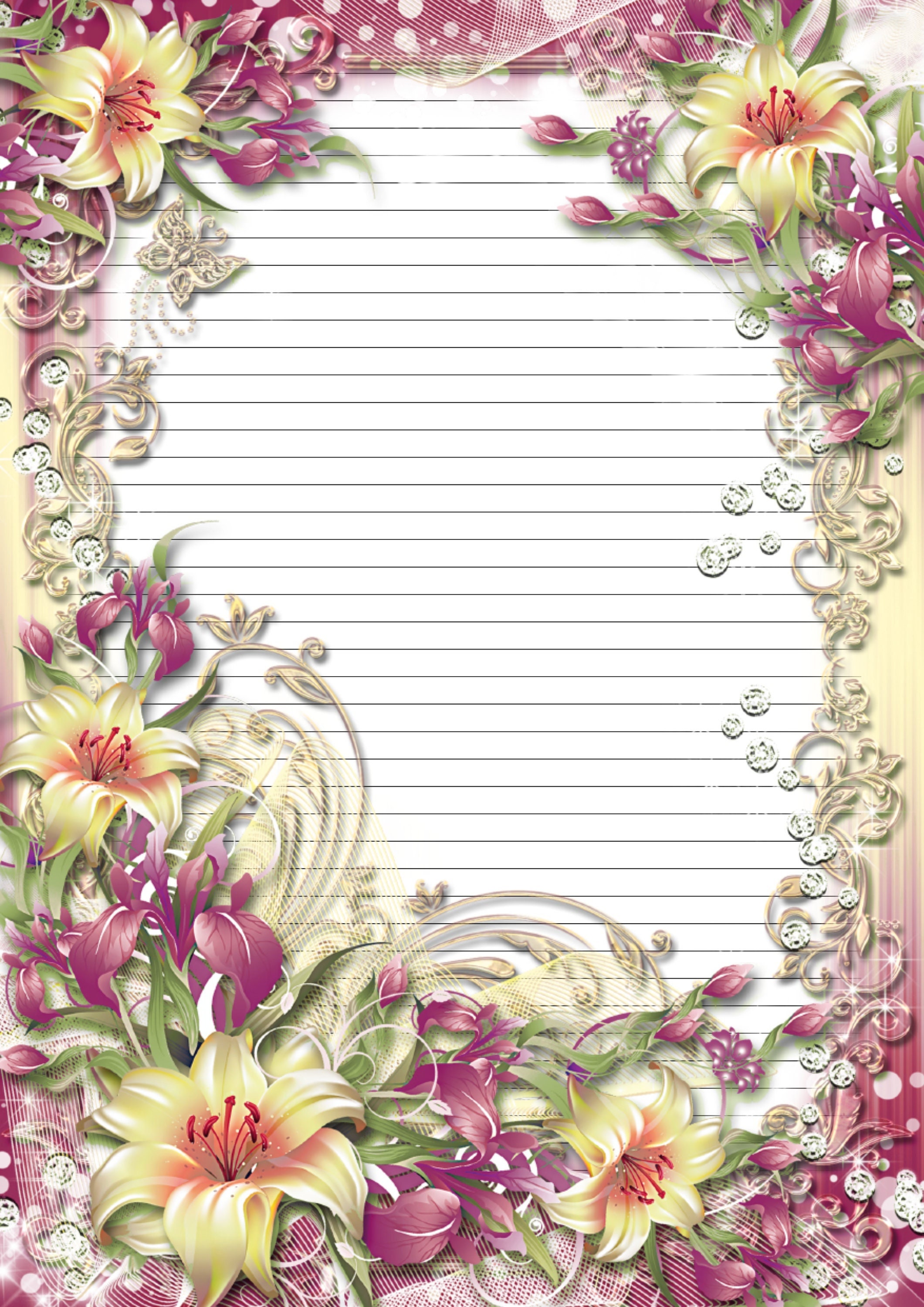 Flower Border Lined Paper