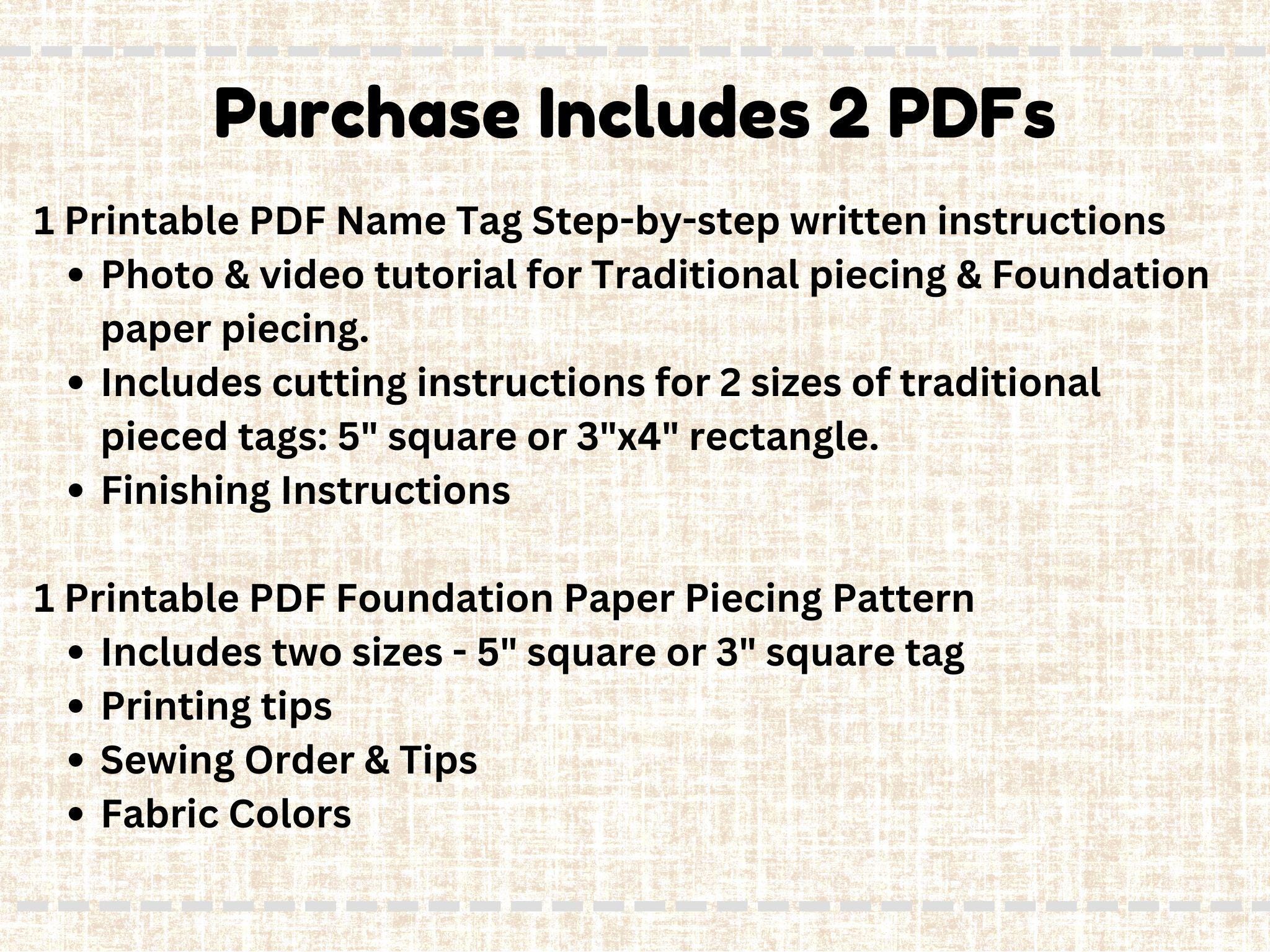 Quilter's Name Tag Pattern | Paper Pieced & Traditional (PDF Download ...