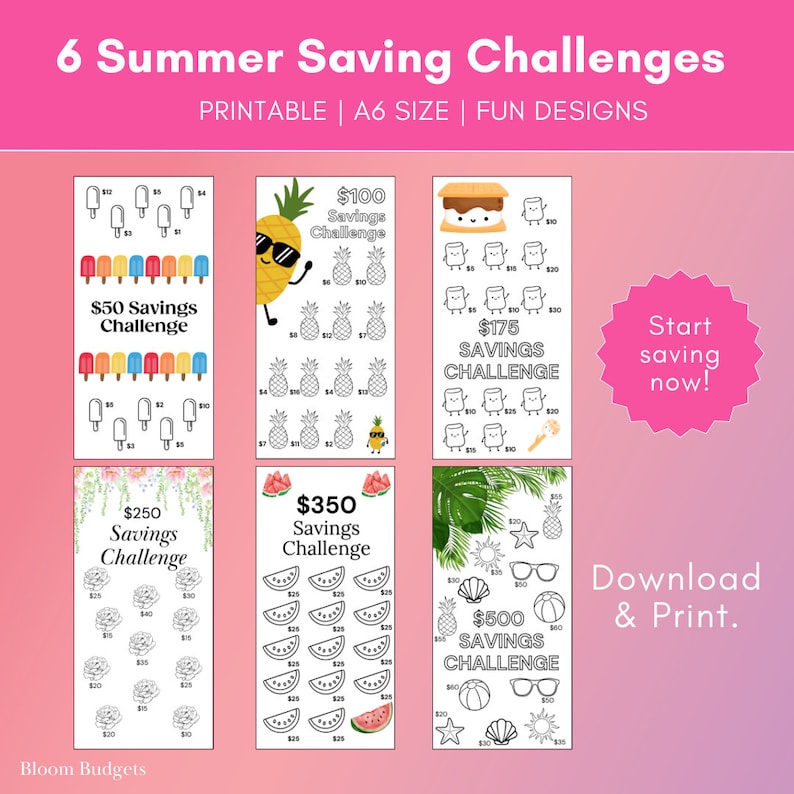 Summer Savings Challenge Bundle | A6 Mini Budget Trackers (PDF Pattern ...