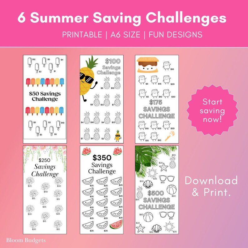 Printable Summer Savings Challenge Bundle | A6 Sized Mini Savings ...