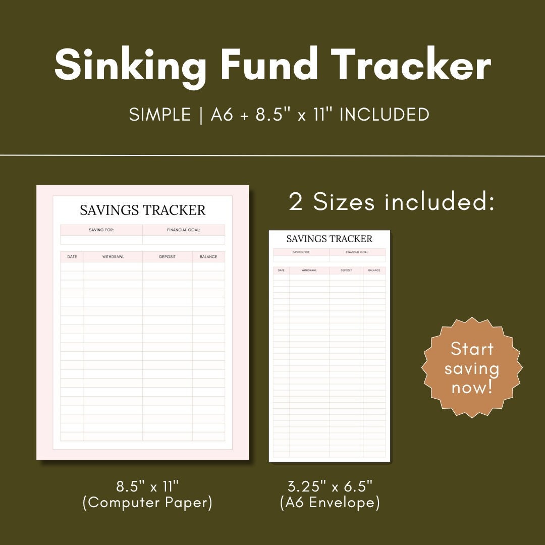 Simple Savings & Sinking Funds Tracker | Printable Log to Track Saving ...