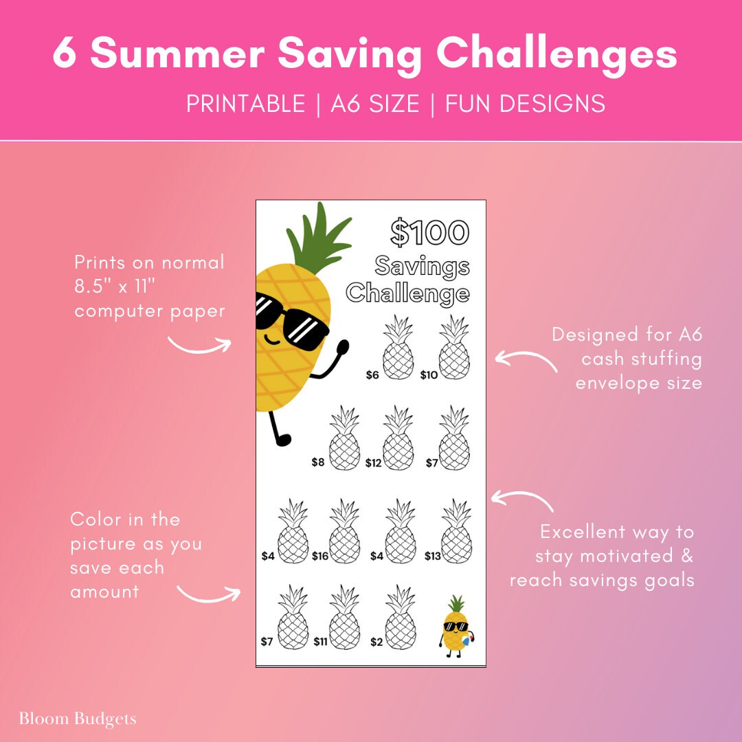 Printable Summer Savings Challenge Bundle A6 Sized Mini Savings ...