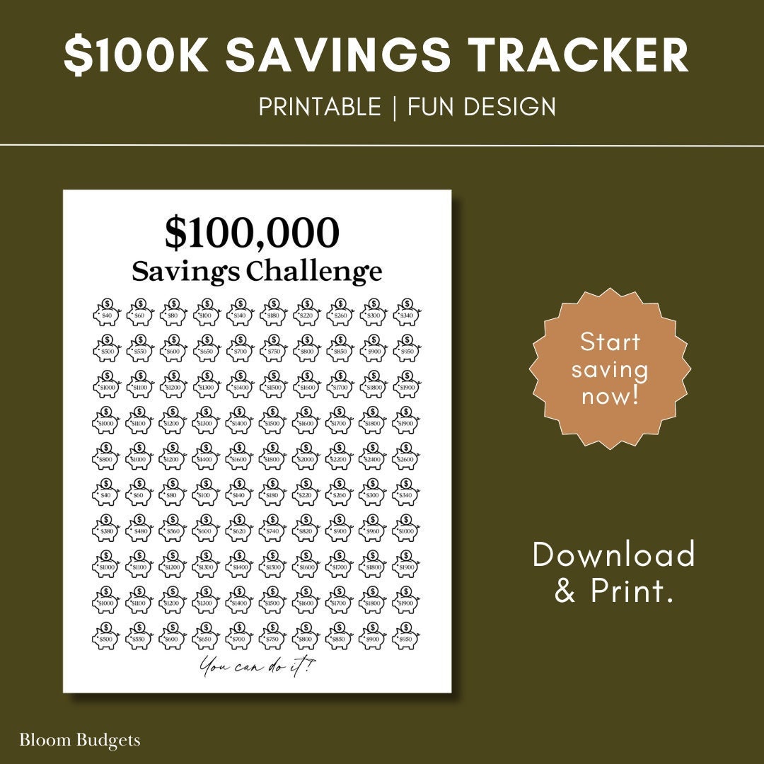 100k Savings Tracker | 100,000 Challenge | Cash Stuffing Budget Log ...