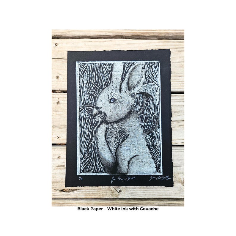 Fae Bun Magical Bunny Print – White or Black Paper – Hand Printed ...