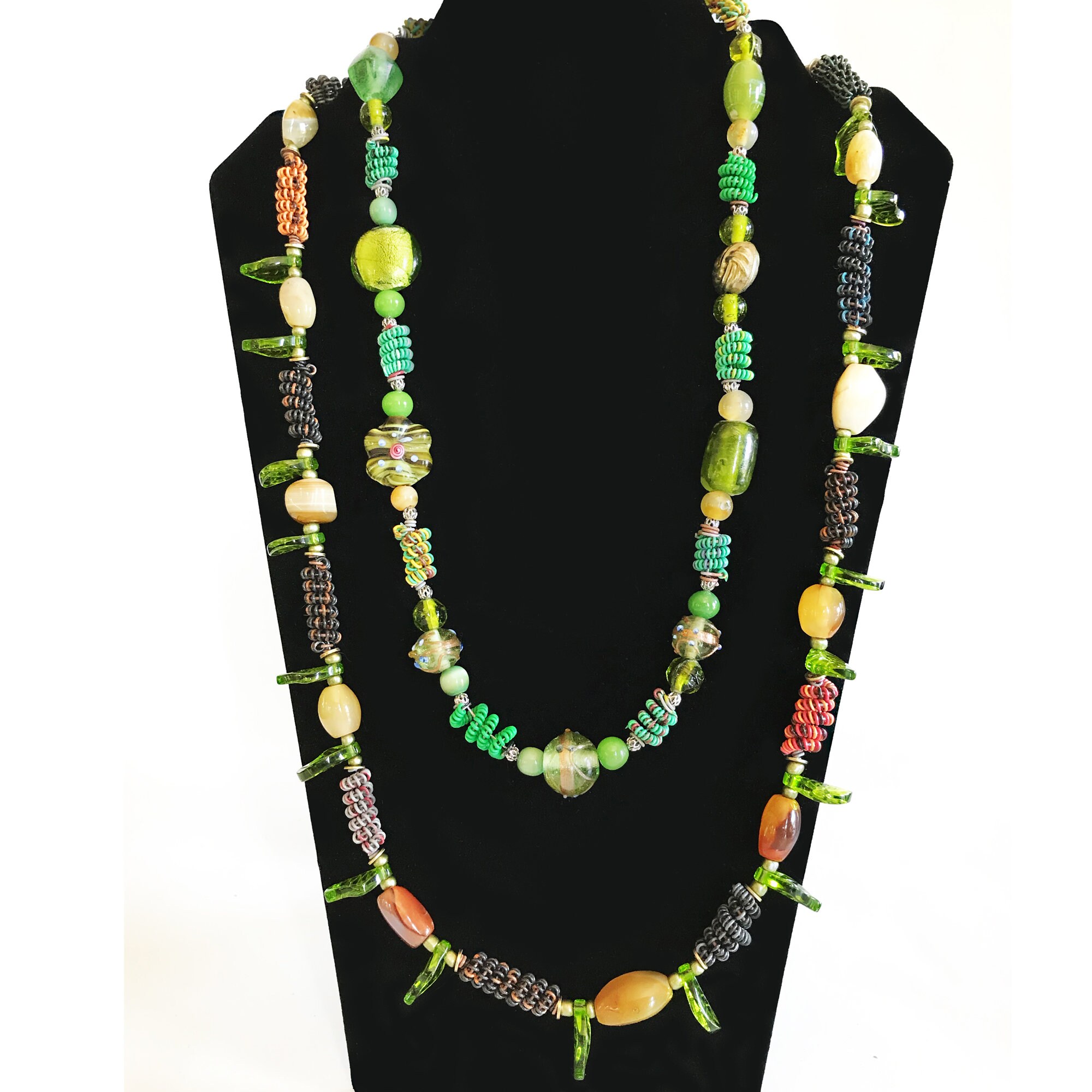 Green Beaded Necklace, Unique Green Necklace, Botanical Necklace, Boho ...