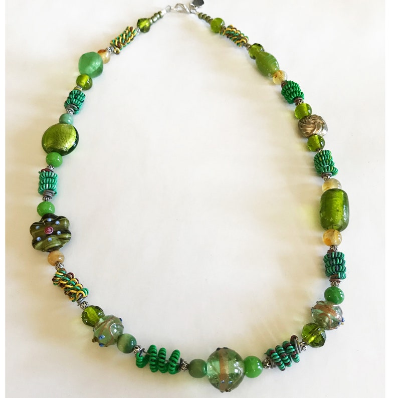 Green Beaded Necklace, Unique Green Necklace, Botanical Necklace, Boho ...