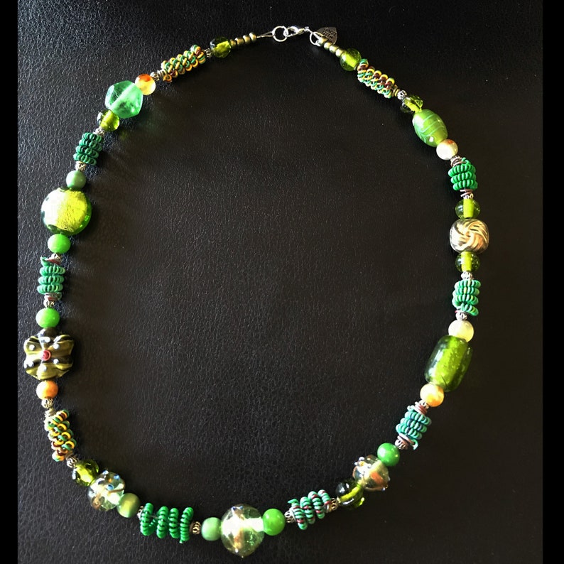 Green Beaded Necklace, Unique Green Necklace, Botanical Necklace, Boho ...
