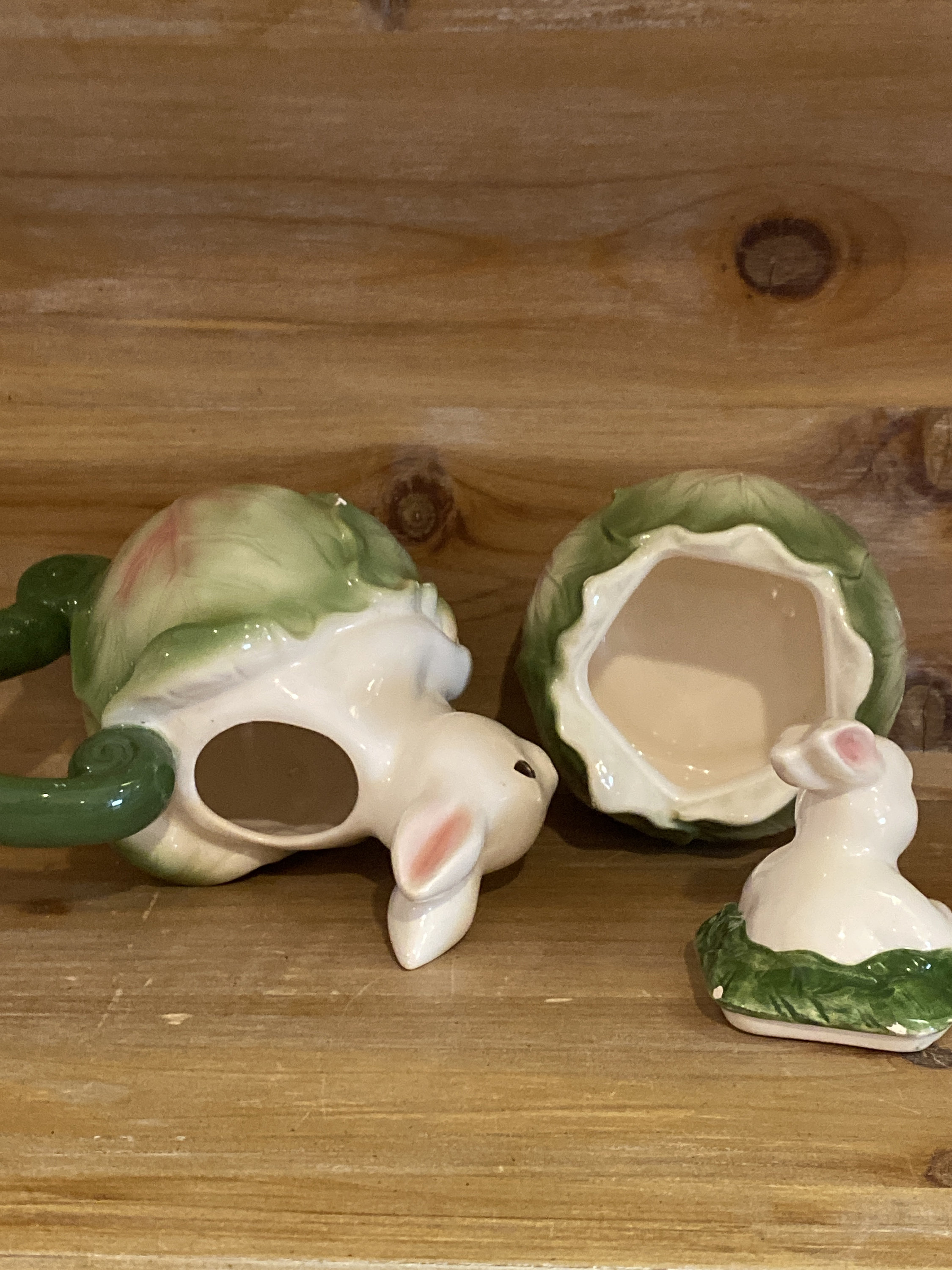 Applause Ceramic Bunny Rabbit Cabbage Creamer and Sugar Set, Vintage ...