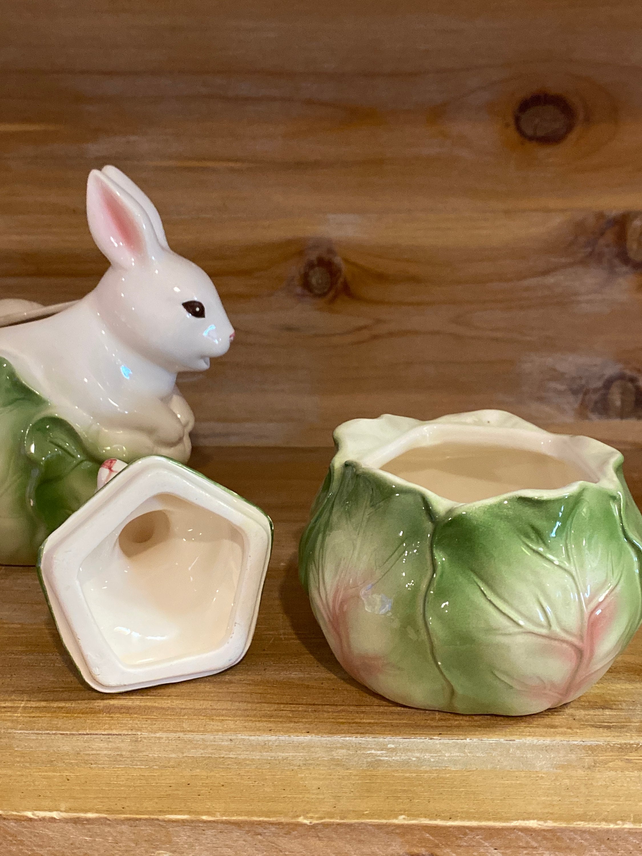 Applause Ceramic Bunny Rabbit Cabbage Creamer and Sugar Set, Vintage ...