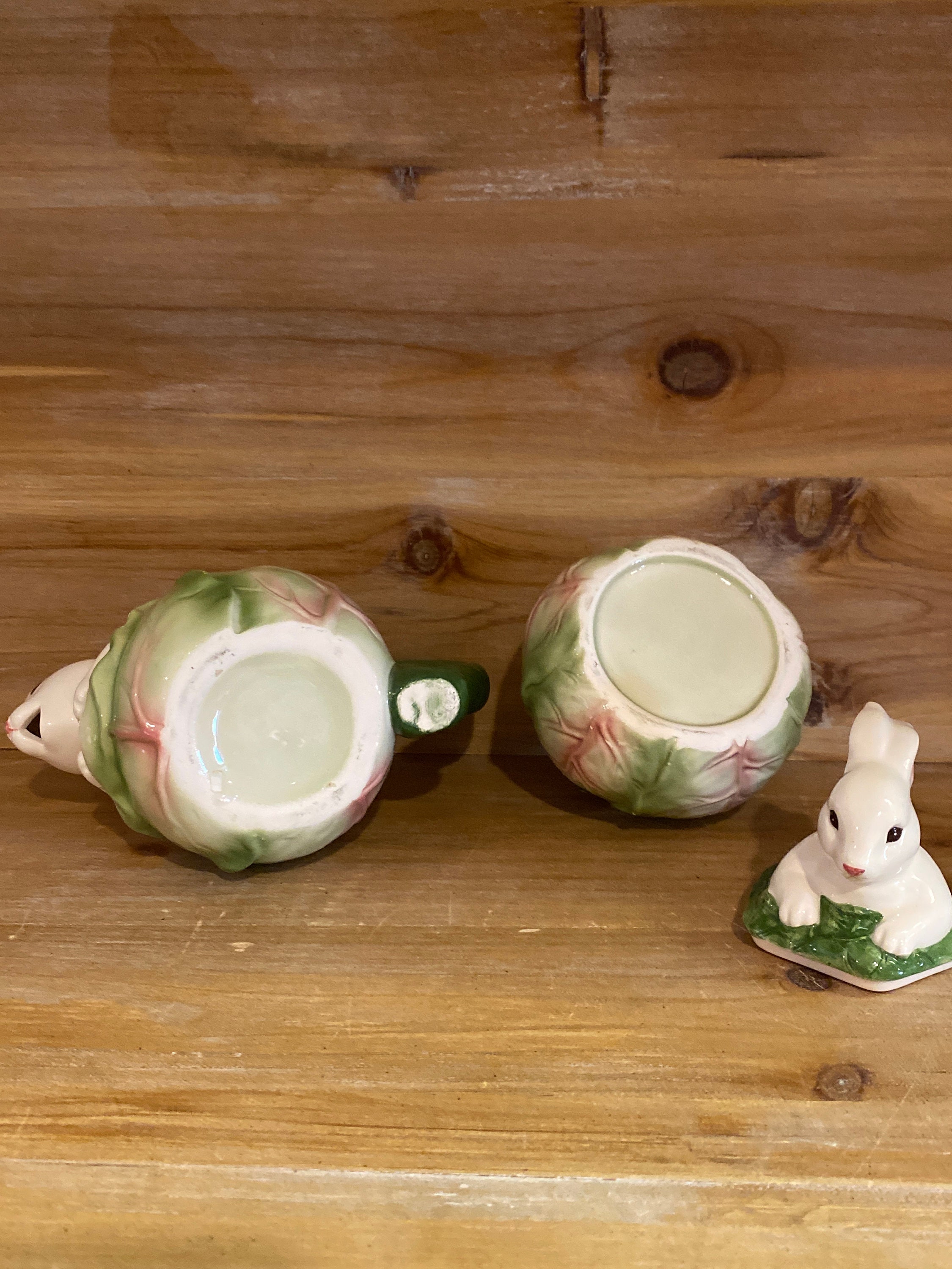 Applause Ceramic Bunny Rabbit Cabbage Creamer and Sugar Set, Vintage ...