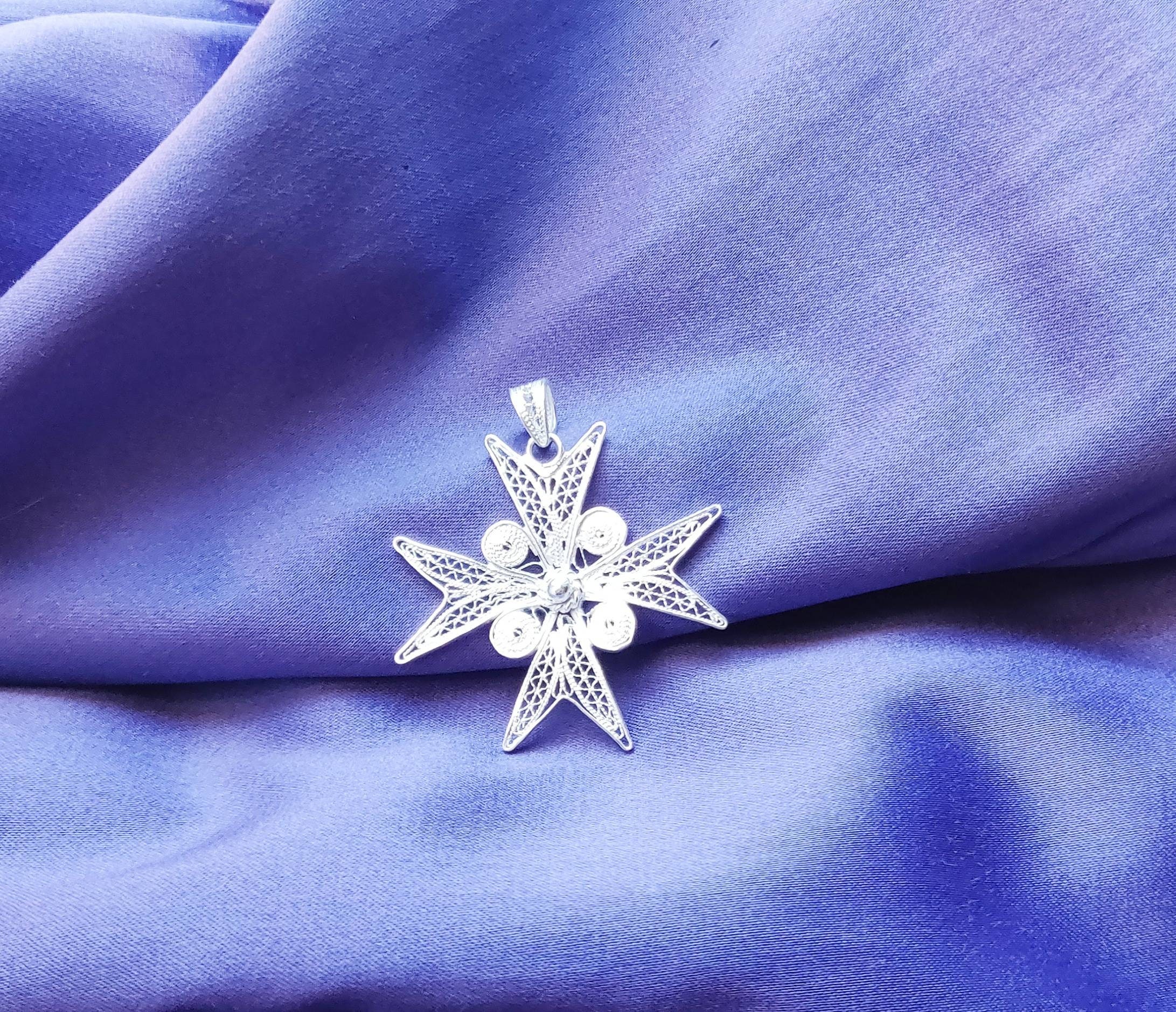 Sterling Silver Filigree Maltese Cross Pendant, Handmade Jewelry ...