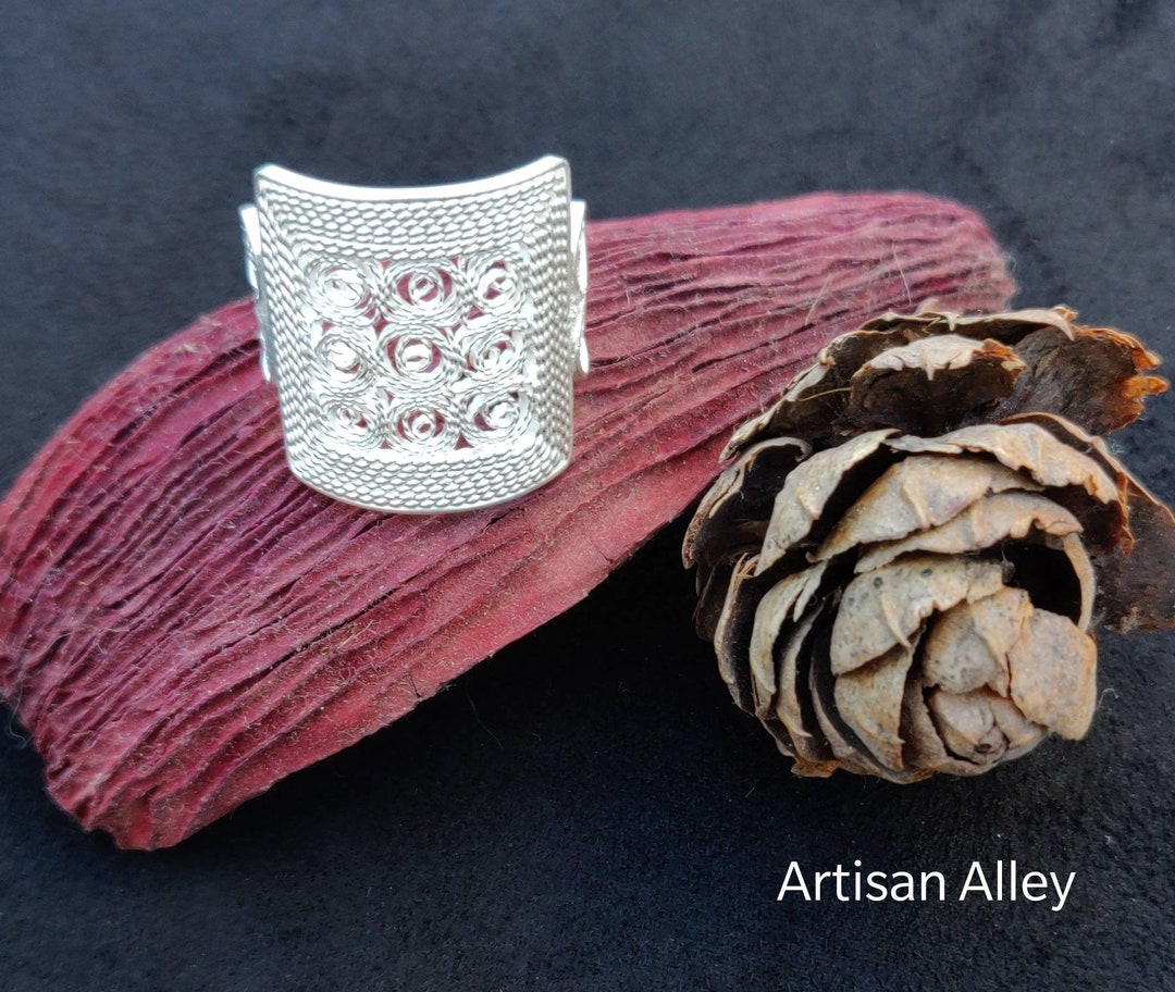 Sterling Silver 925 Filigree Square Statement Ring, Chunky Lacy Design ...
