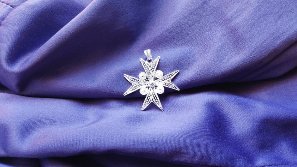 Silver 925 Filigree Maltese Cross Pendant, Handmade Jewelry, Necklace ...