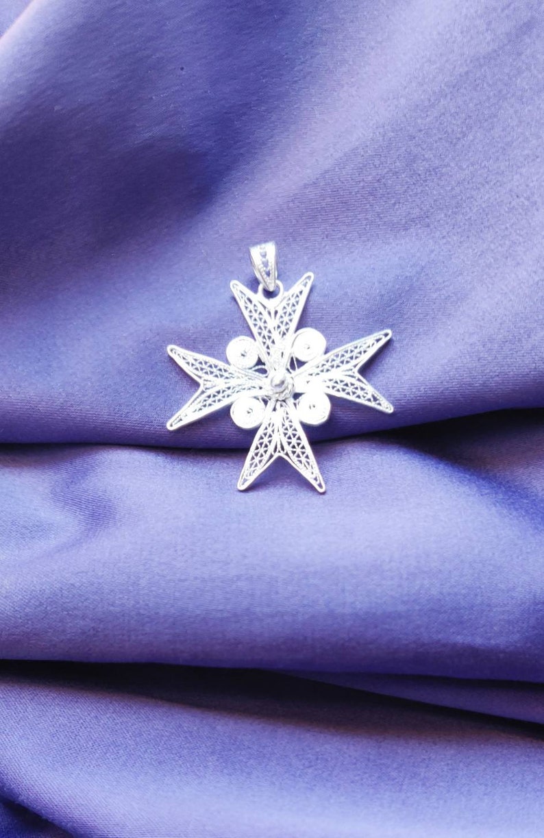 Silver 925 Filigree Maltese Cross Pendant, Handmade Jewelry, Necklace ...